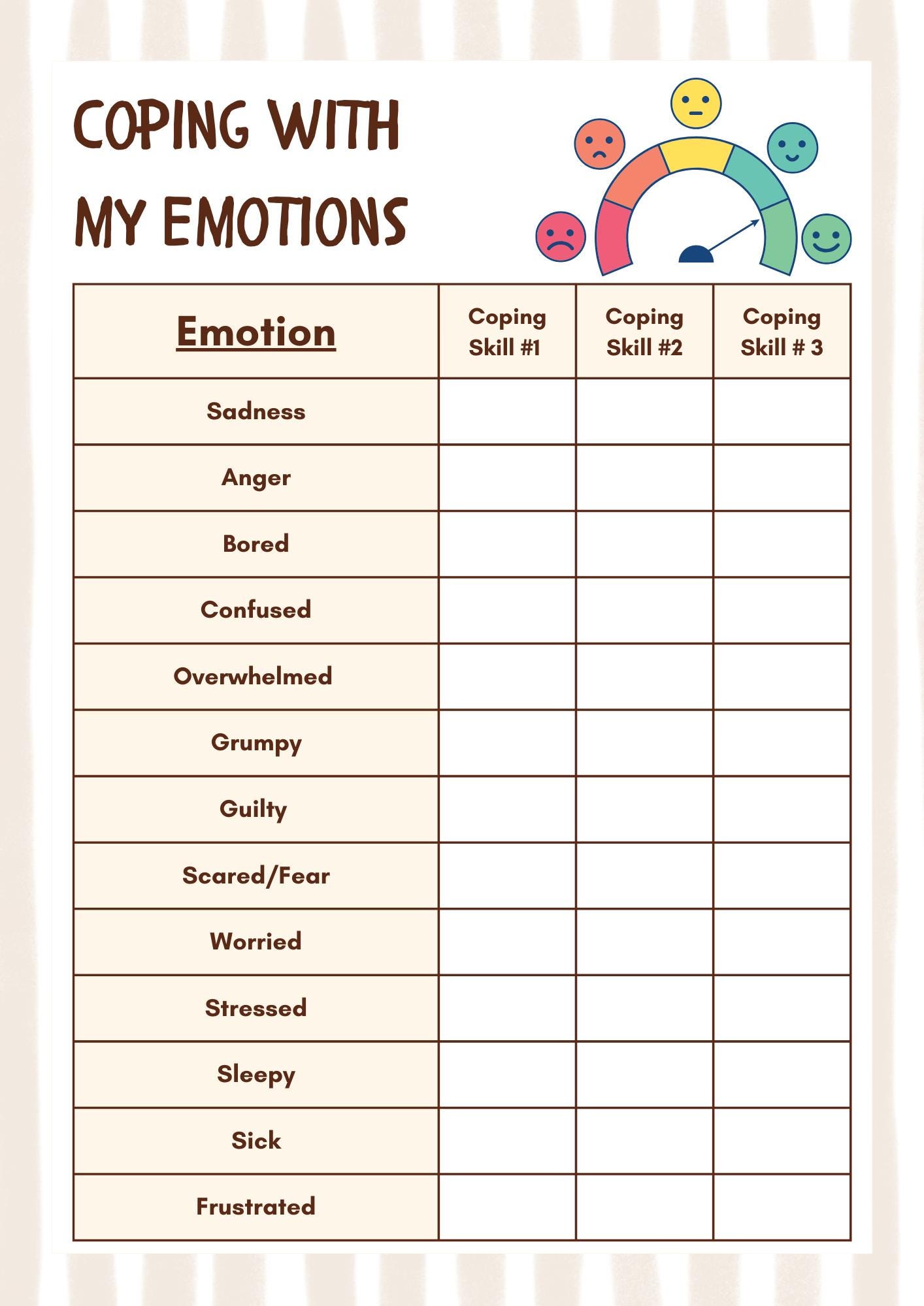 Emotion Coping Skill Chart - Etsy