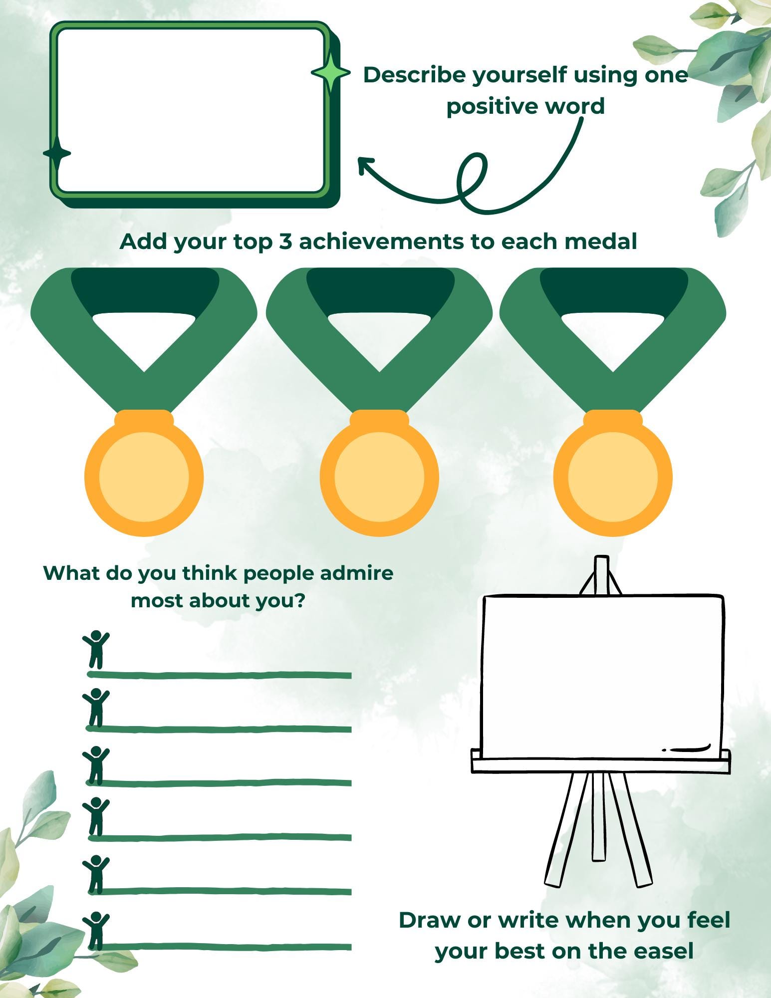 Self Esteem Worksheet - Etsy