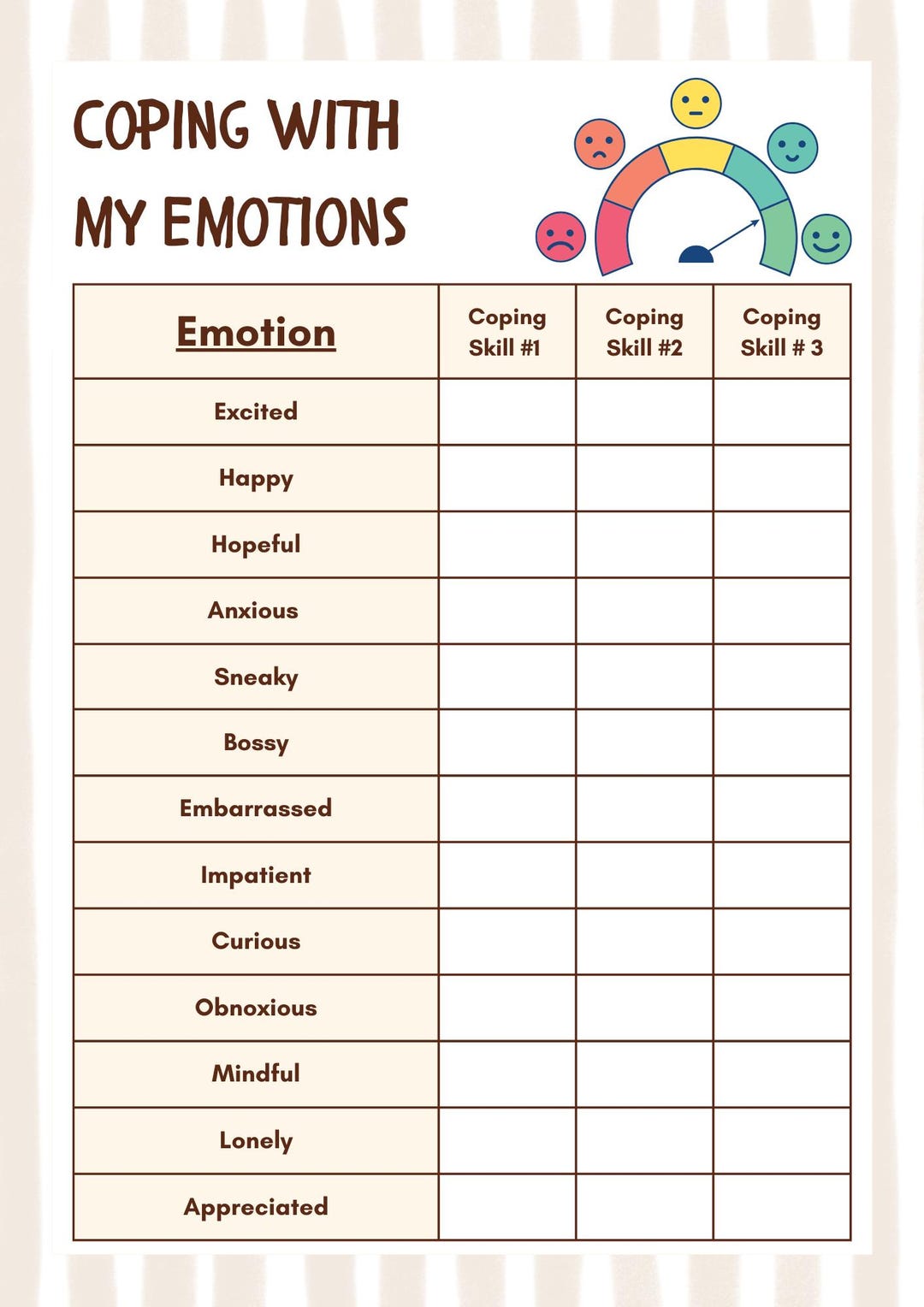 Emotion Coping Skill Chart - Etsy