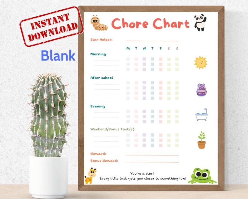 Pre-filled and Blank Daily Kids Chore Chart - 2-in-1 Bundle - Task ...