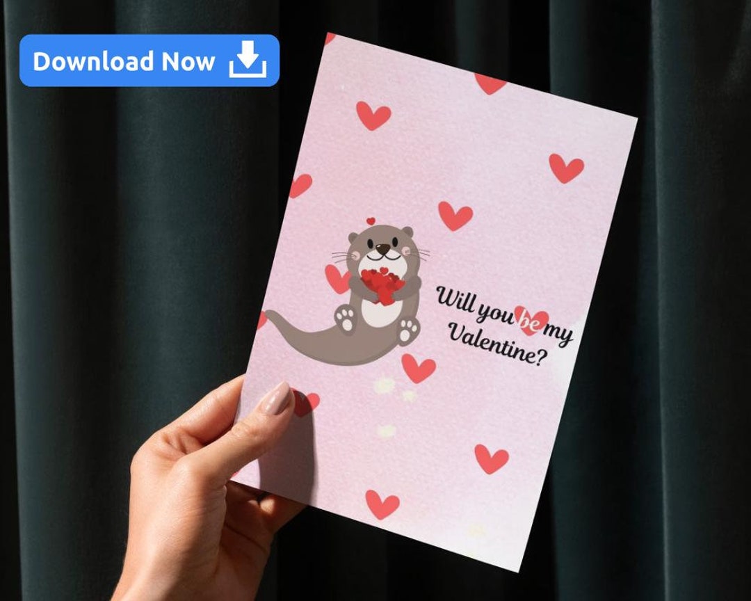 Cute Otter Valentine's Day Card, Printable Valentine's Day Card, Card ...