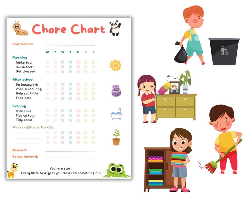 Pre-filled and Blank Daily Kids Chore Chart - 2-in-1 Bundle - Task ...