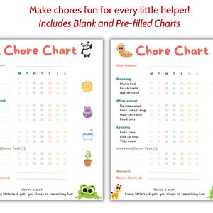 Pre-filled and Blank Daily Kids Chore Chart - 2-in-1 Bundle - Task ...