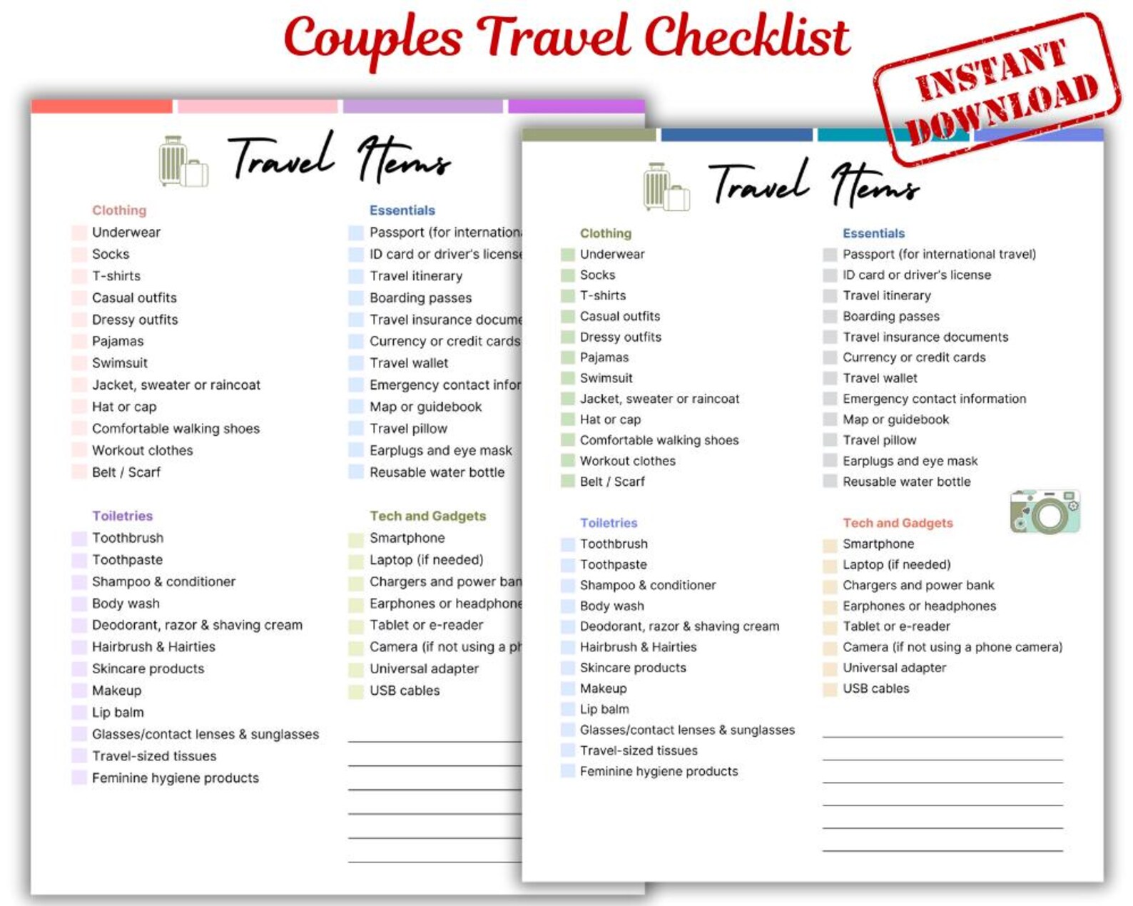Couples Travel Checklist Bundle | Him and Her, Her and Her, His and His ...