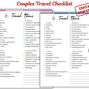 Couples Travel Checklist Bundle | Him and Her, Her and Her, His and His ...