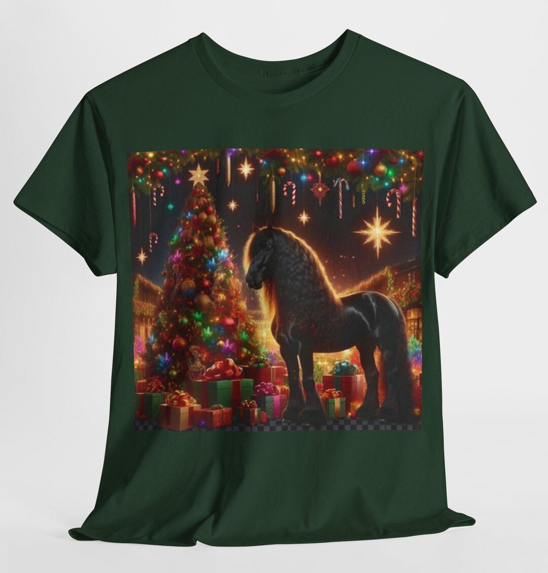 Friesian Horse Christmas Tee Equestrian Lover Holiday Horse T-shirt ...