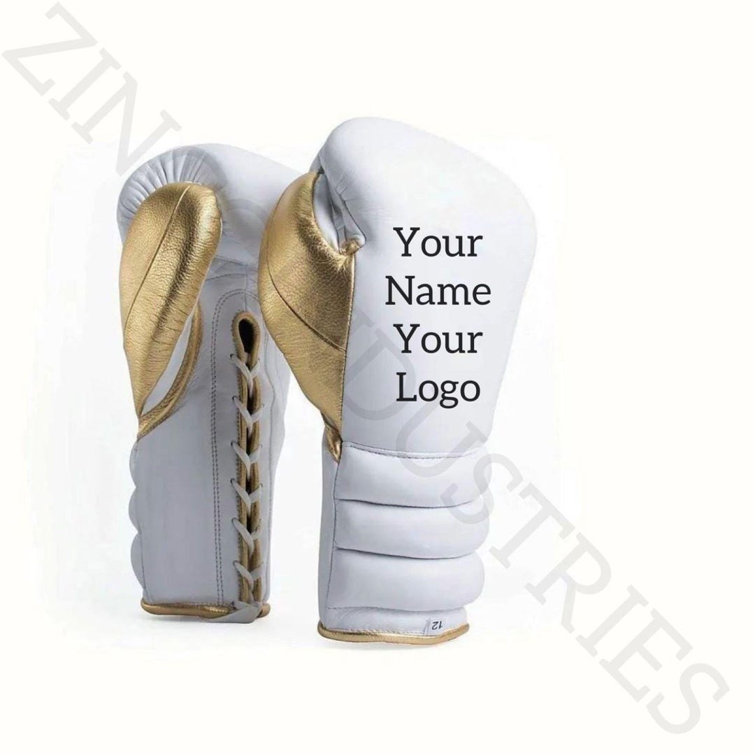 Handcrafted White Leather Boxing Gloves With Gold Accents, Get Your ...