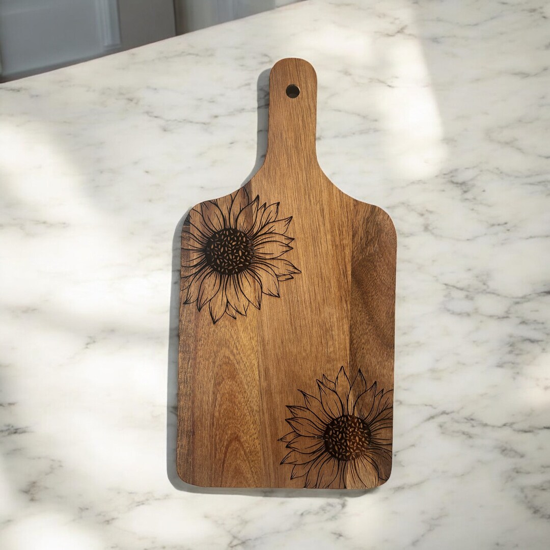 Double Sunflower Cutting Board Laser Engraved Sunflowers Acacia Cutting ...