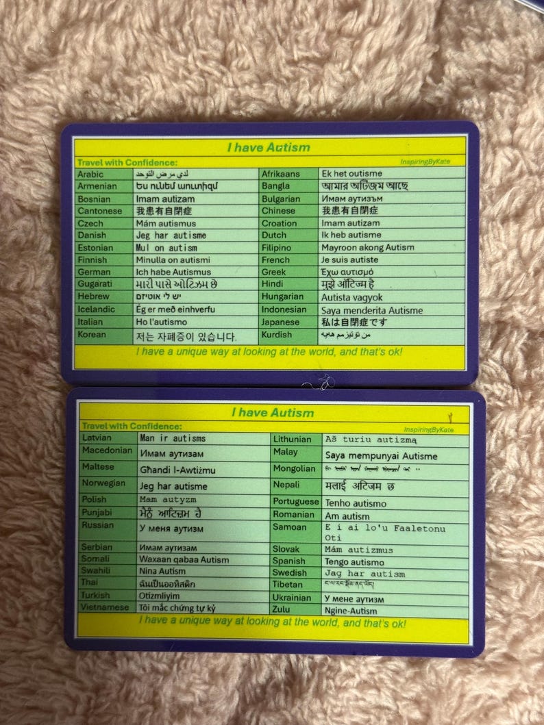 I Have Autism Awareness Travel Cards - 54 Languages on One Card ...