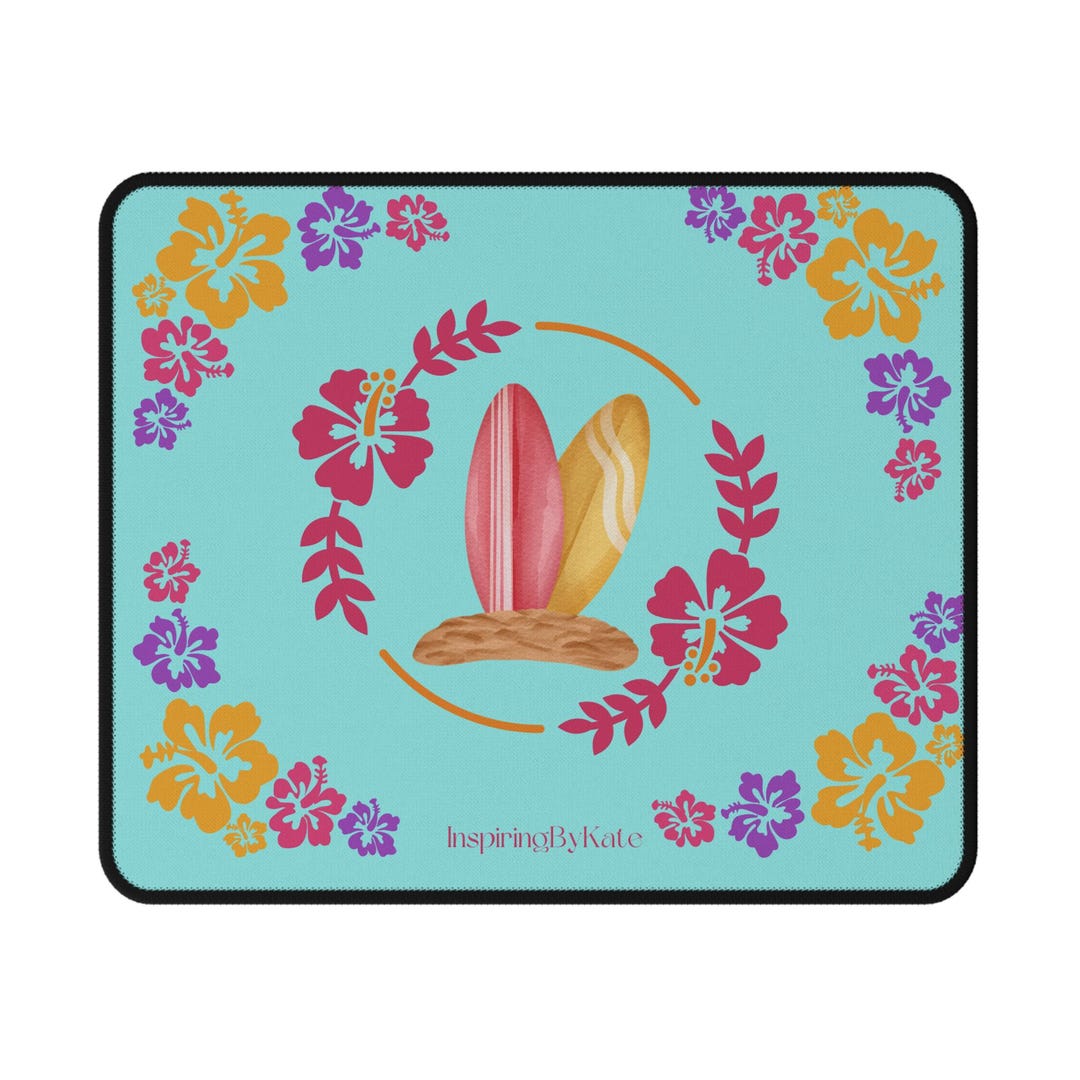 Tropical Hibiscus and Surfboard Mouse Mat Design, Office Desk Decor ...