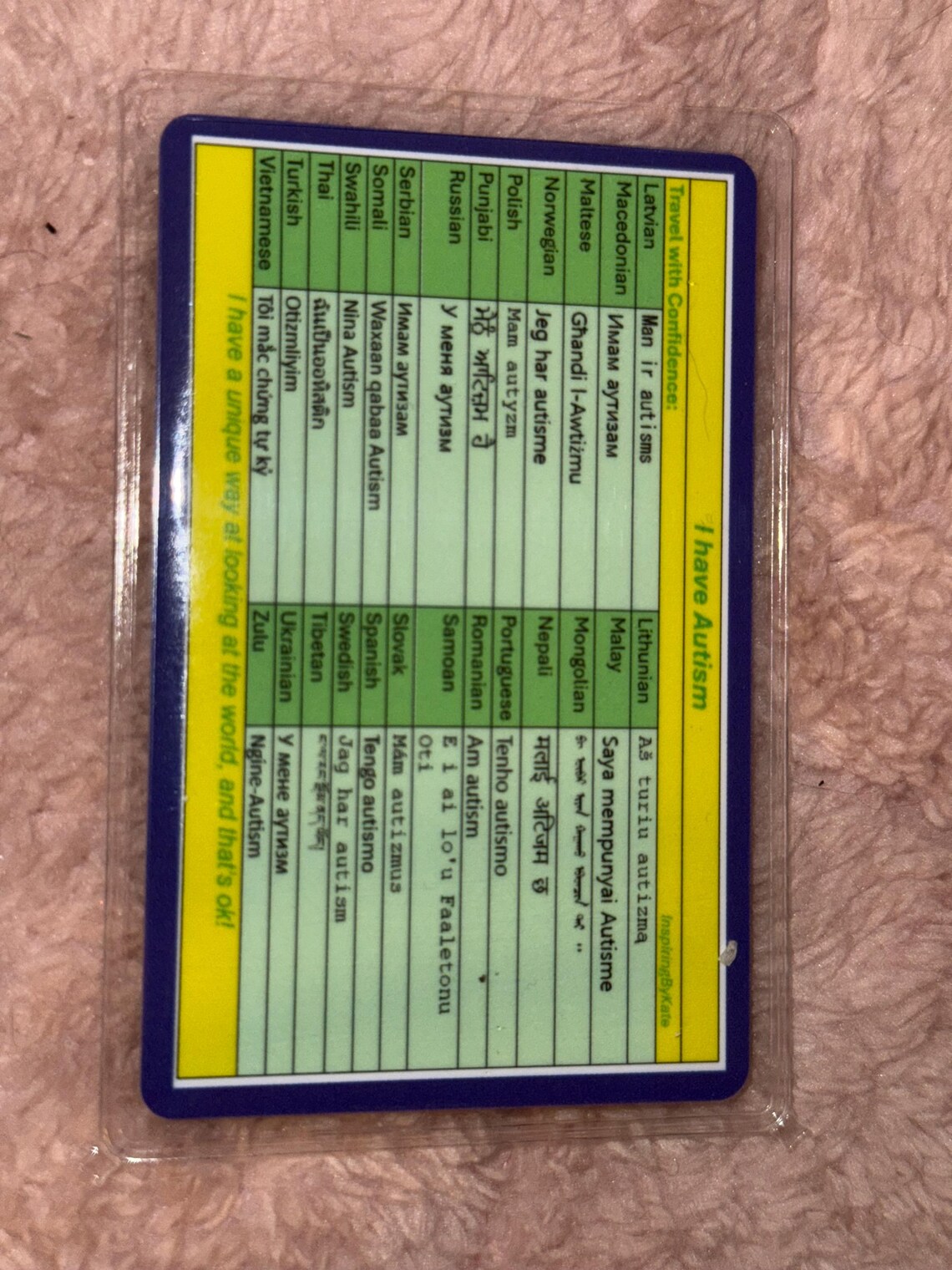 I Have Autism Awareness Travel Cards 54 Languages on One Card. Plastic ...