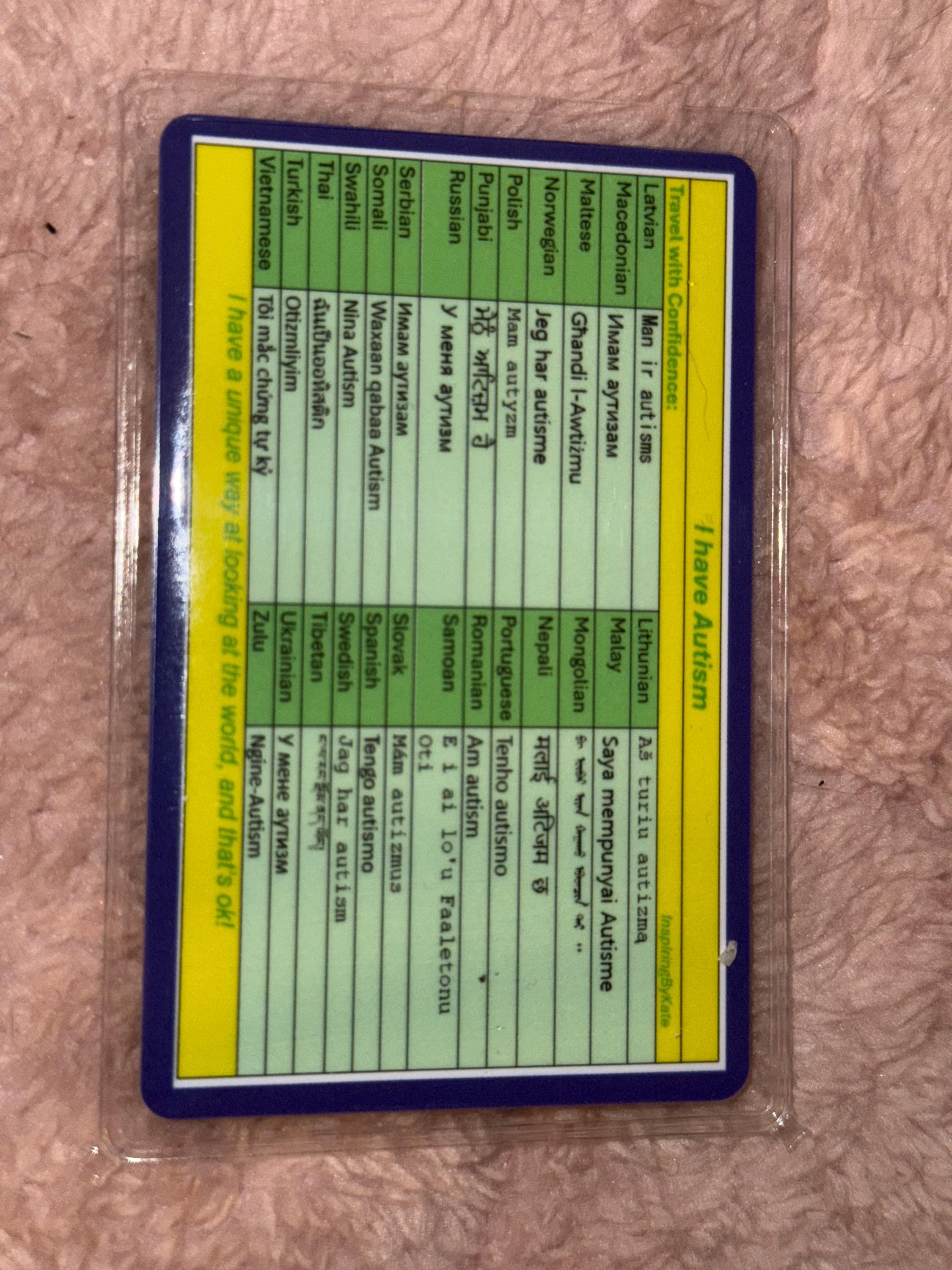 I Have Autism Awareness Travel Cards - 54 Languages on One Card ...