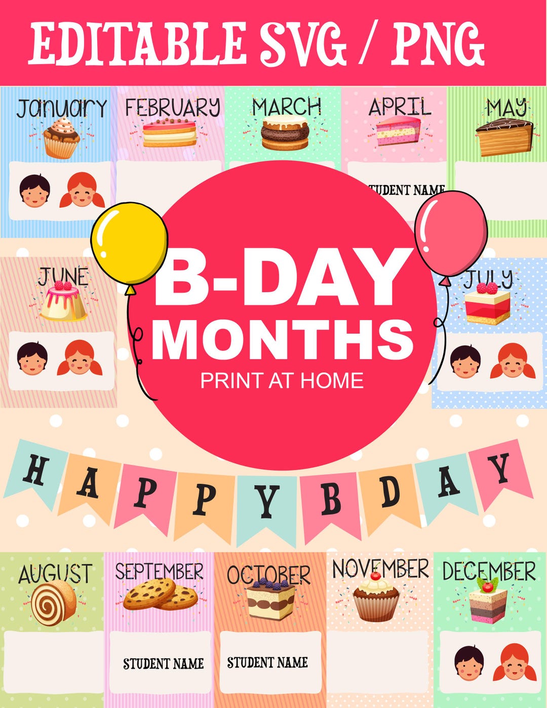 Editable Birthday Calendar Tracker, Digital Birthday Planner. Birthday ...