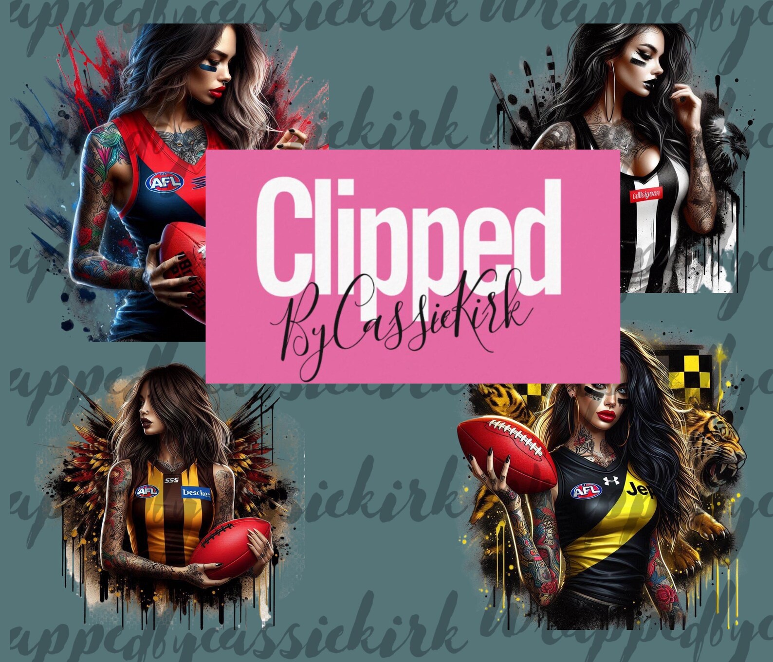 AFL Tattoo Girls, Digital Art, Clip Art - Etsy