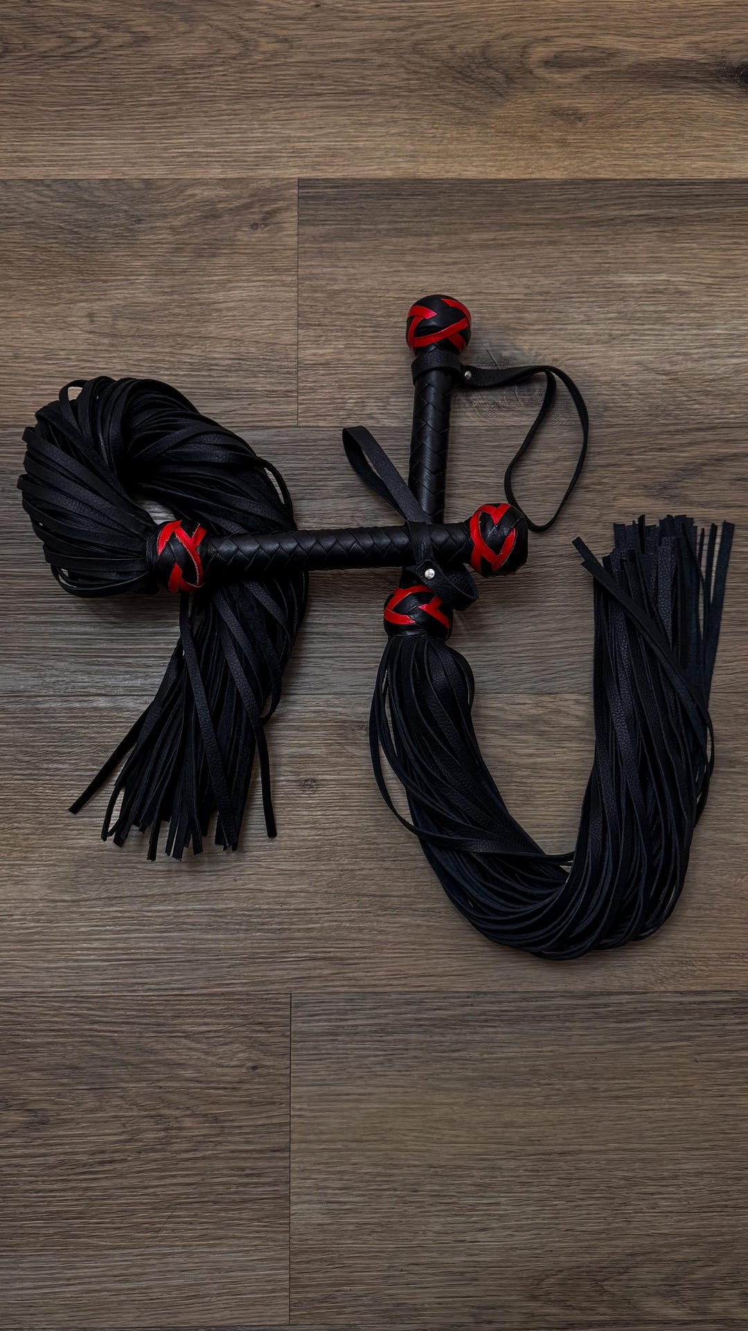 Handmade Thuddy Leather Flogger Black and Red BDSM Whip for Quiet ...