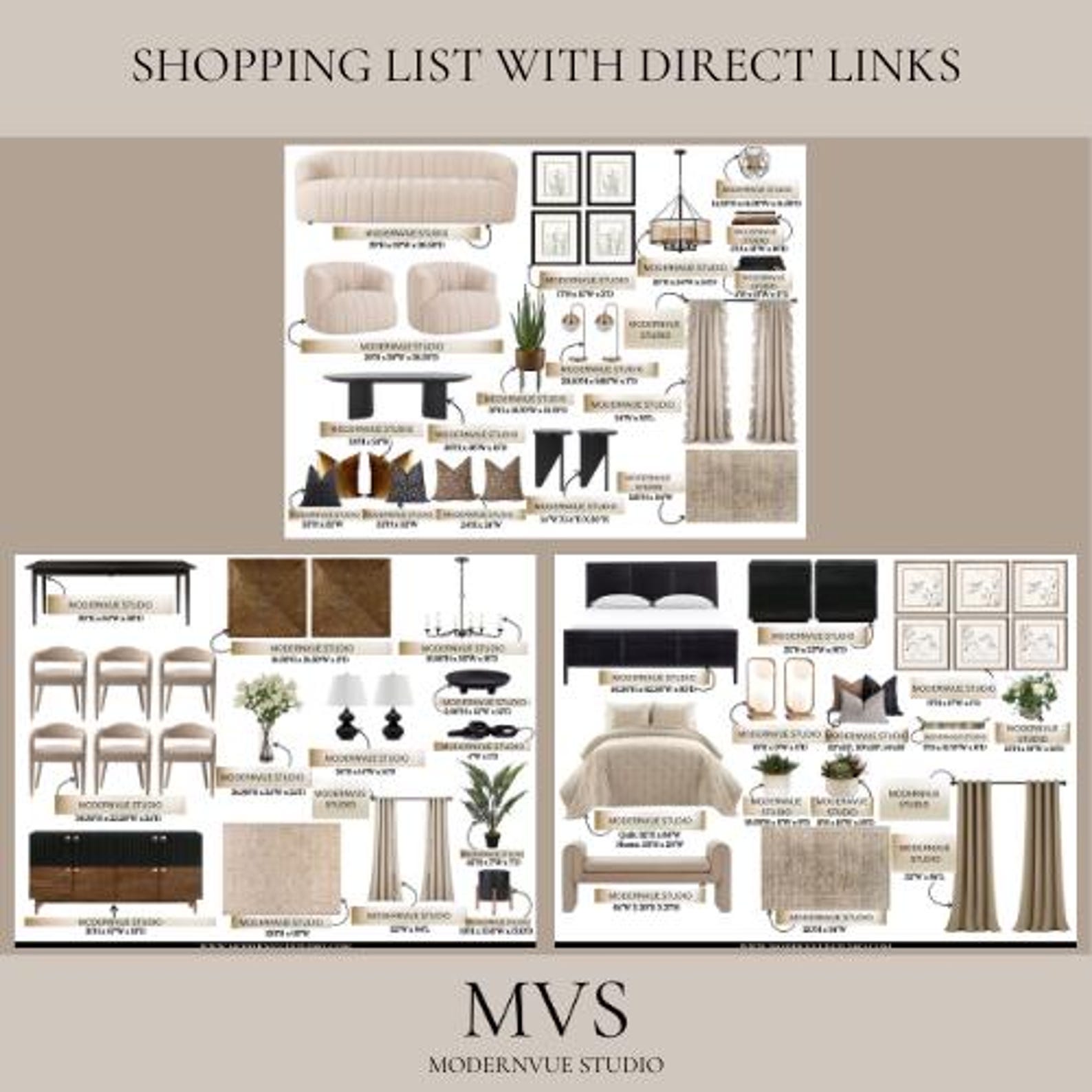 Beige and Black Room Design Mood Board Bundle Living Room, Dining Room ...