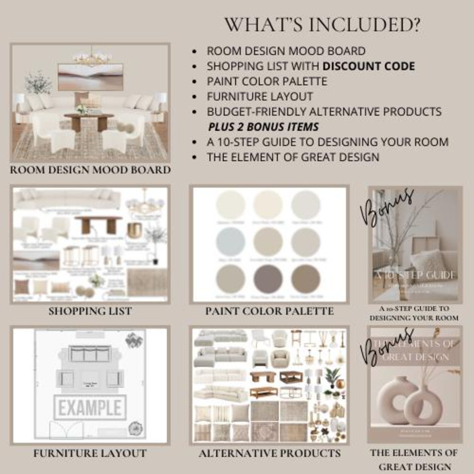 Beige and Gold Modern Living Room Design Mood Board Neutral ...