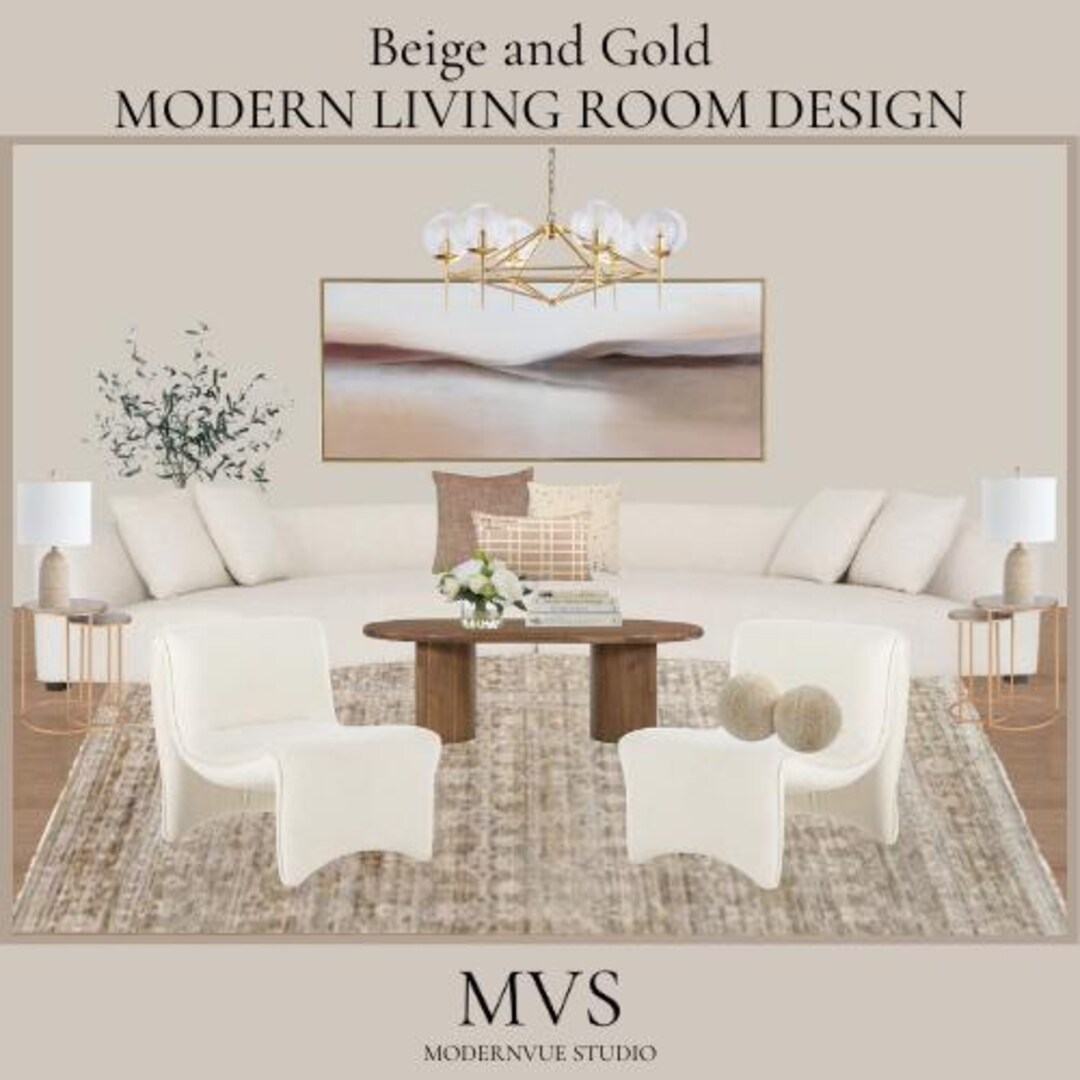 Beige and Gold Modern Living Room Design Mood Board Neutral ...