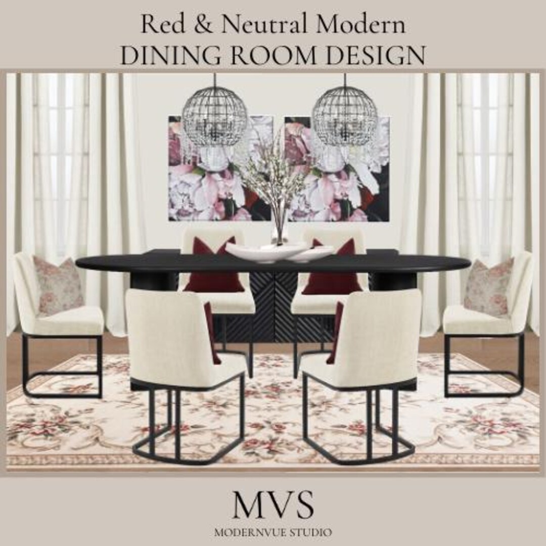 Red and Neutral Modern Dining Room Design Mood Board Modern ...