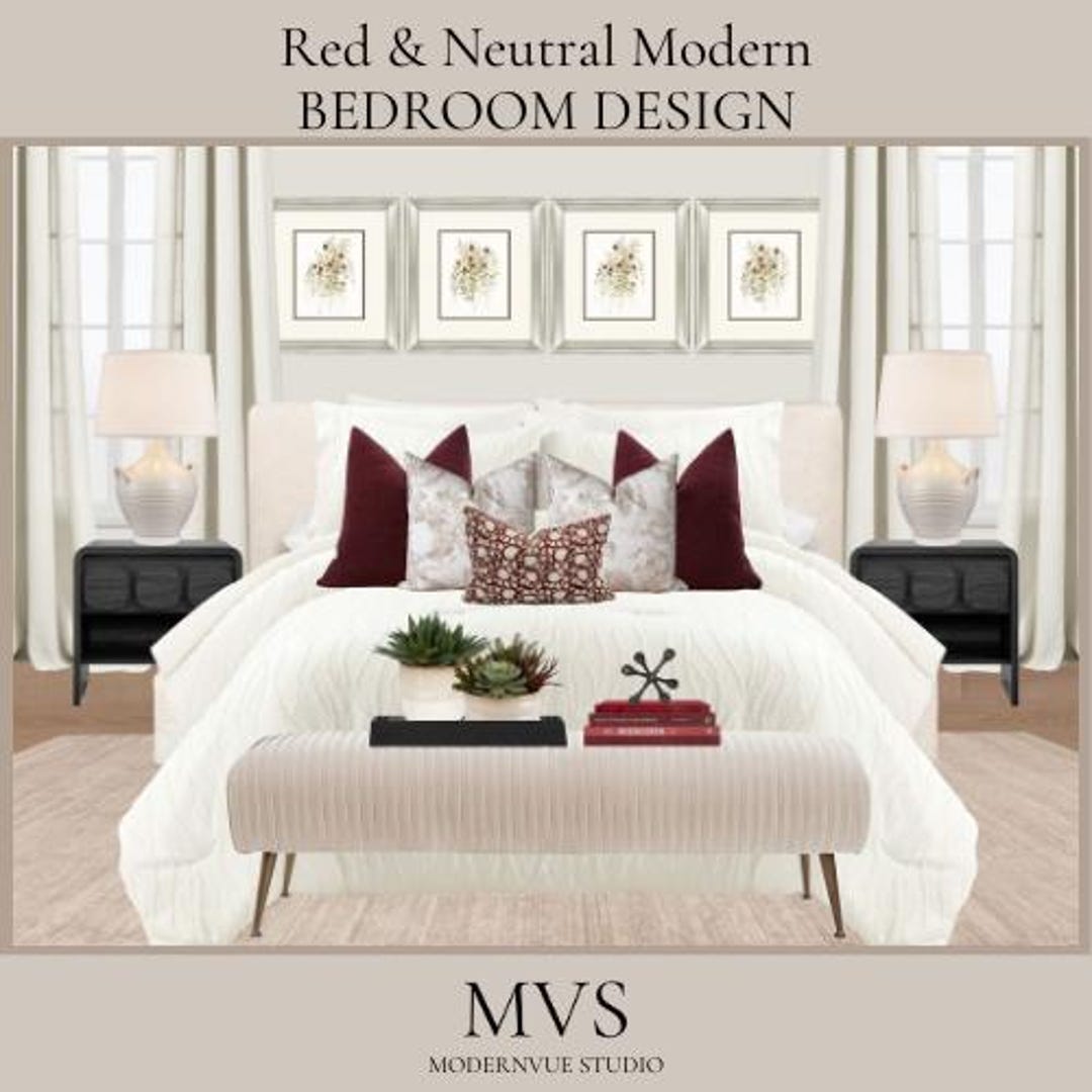 Red and Neutral Modern Bedroom Design Mood Board Modern Contemporary ...