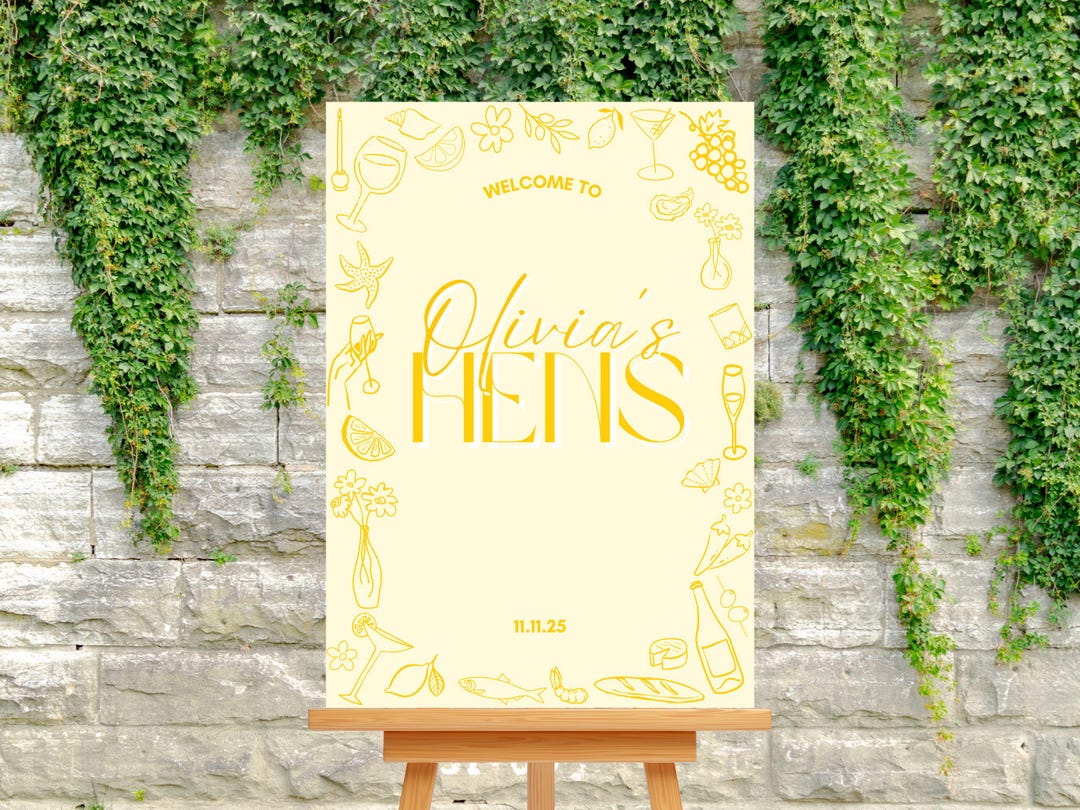 Yellow Hens Party Welcome Sign Mediterranean Theme Hens Party Welcome ...