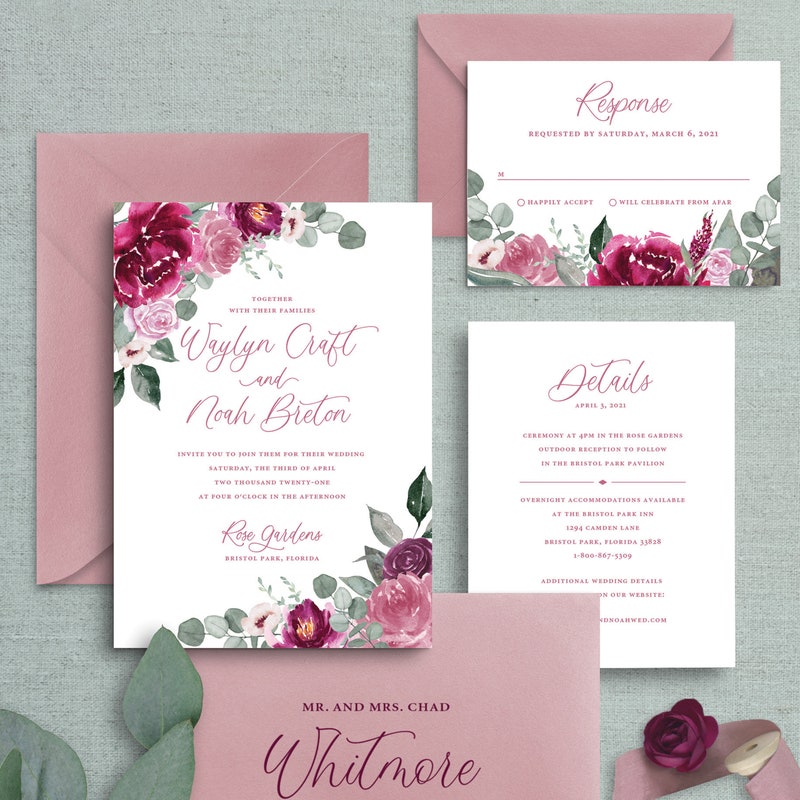 Mauve Wedding Invitation - Etsy