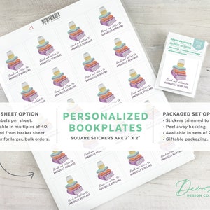 Personalized Bookplates With Books and Wine Glass, 2 Inch Custom Book ...