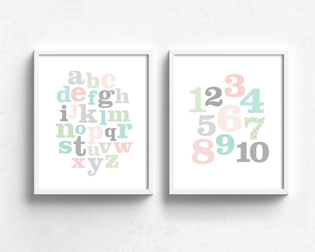 ABC Art Print, Pastel Nursery Art, Alphabet & Numbers Nursery Print Set ...