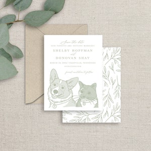 Custom Pet Drawing Wedding Save the Date Cards, Printed Save the Dates ...