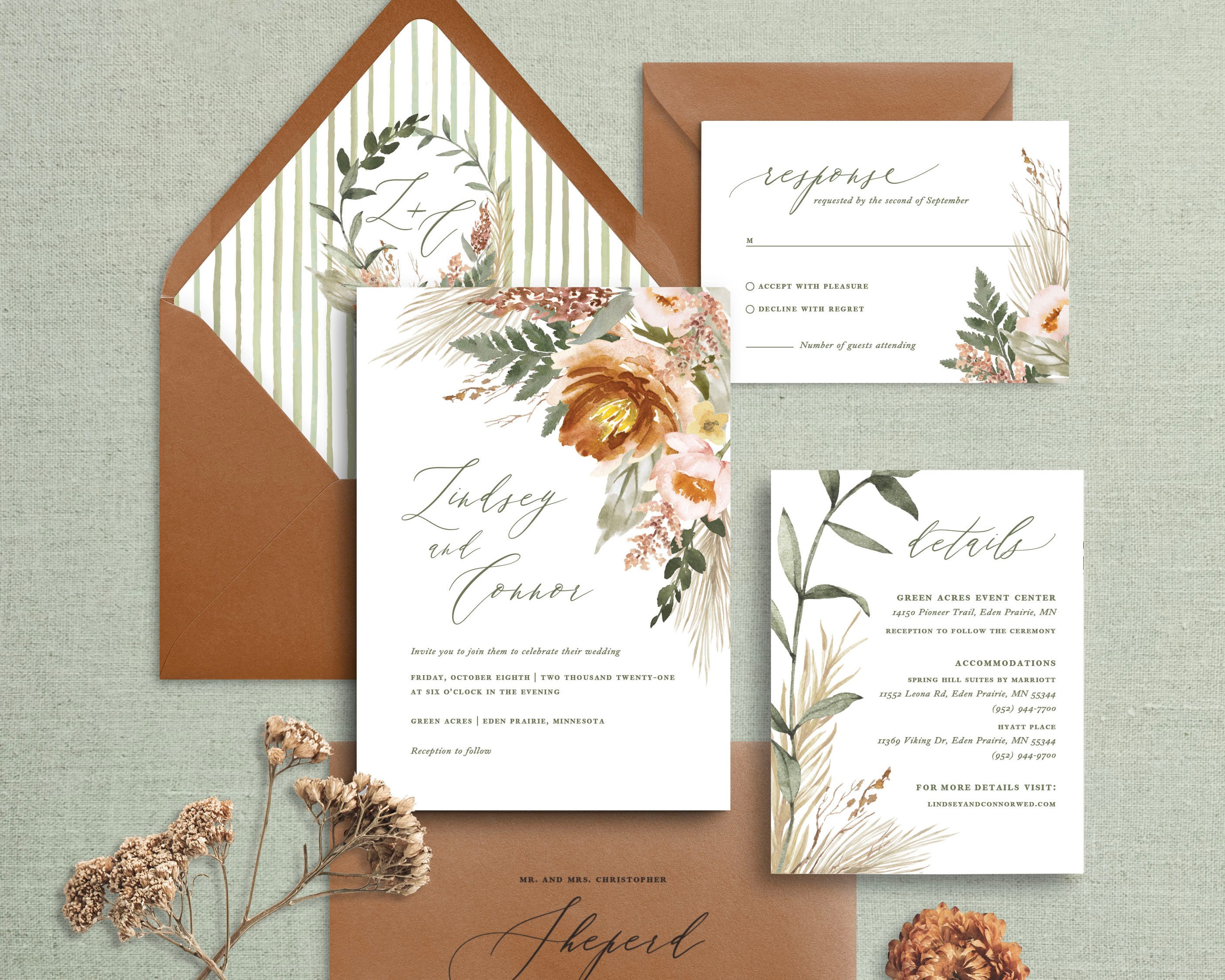 Boho pampas grass wedding invitations bohemian desert | Etsy