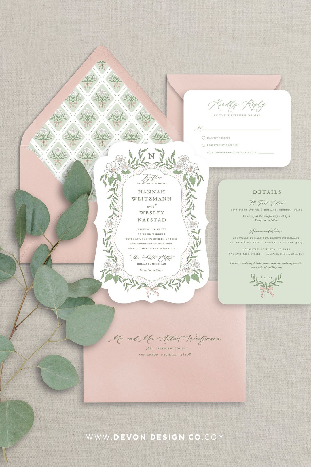Elegant Pink Wedding Invitation With Vintage Floral Frame, Antique Die ...