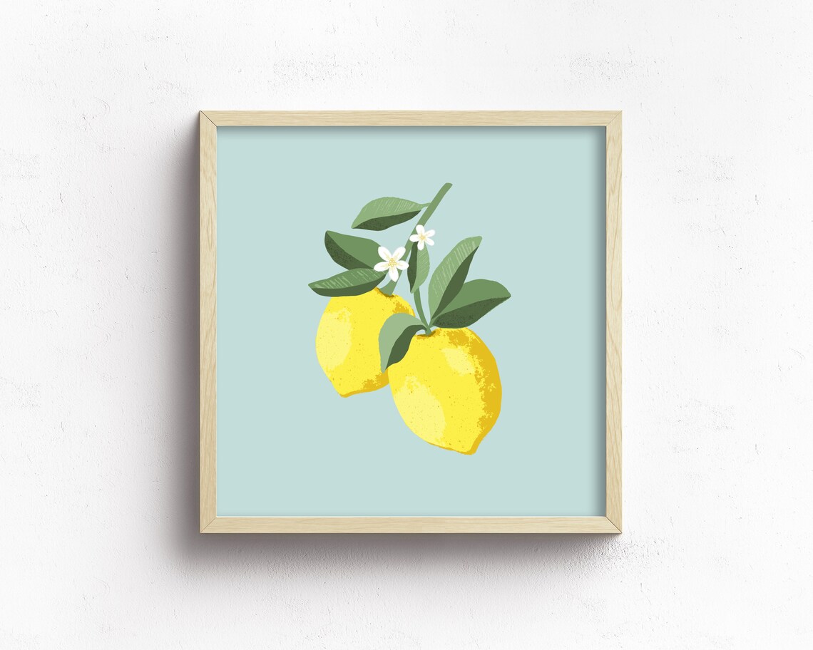 Lemon art print lemon wall art kitchen art citrus wall | Etsy