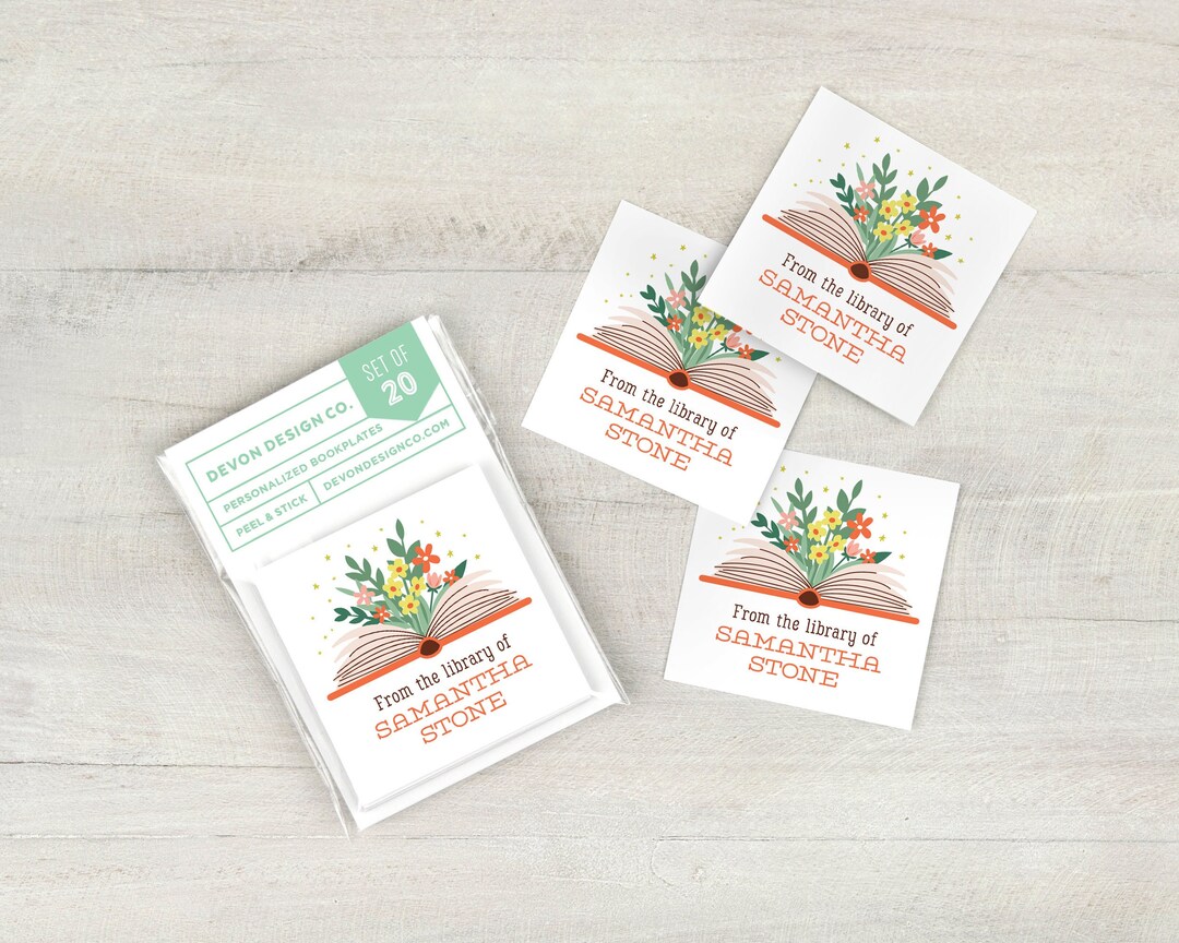 Personalized Bookplates With Cute Book Icon, 2 Inch Custom Book ...