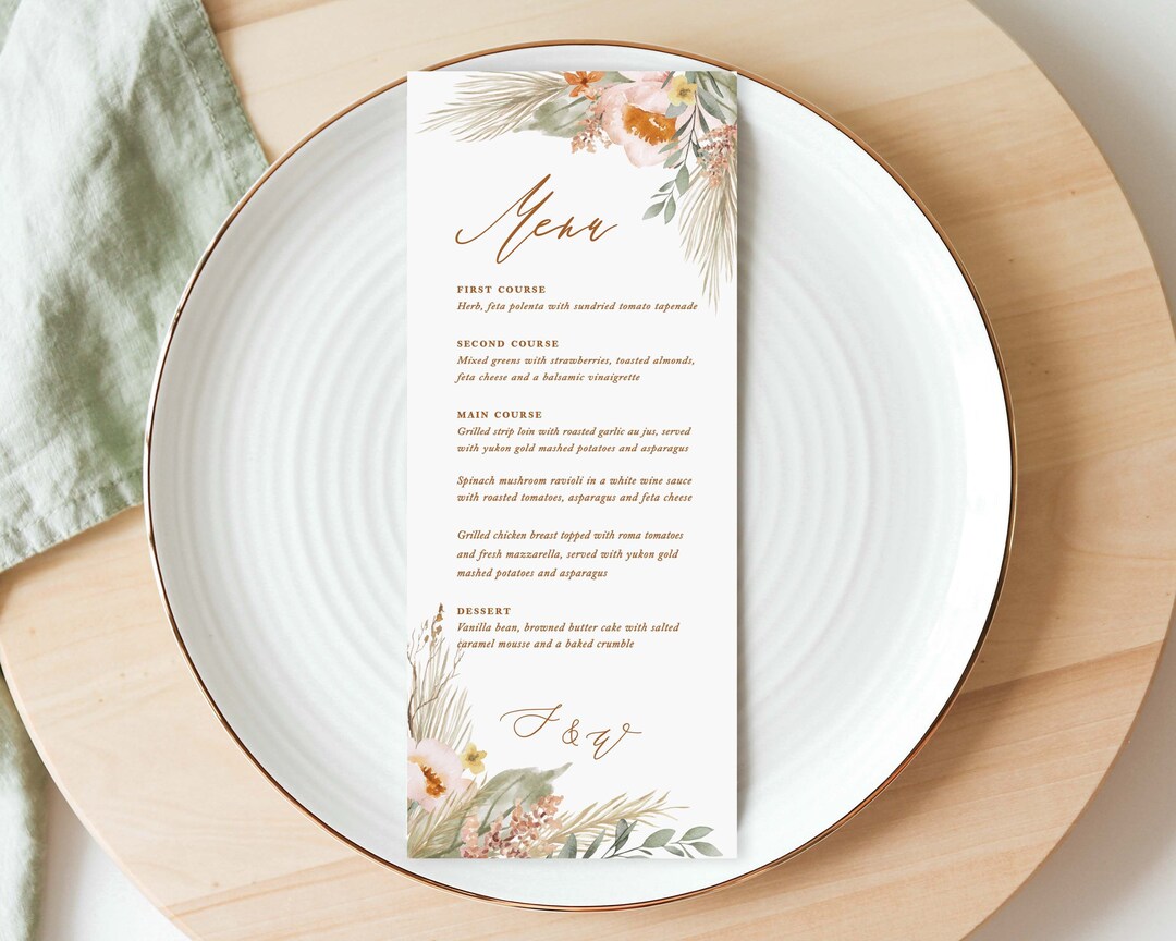 Printed Boho Pampas Grass Wedding Menus, Autumn Desert Wedding Menus ...