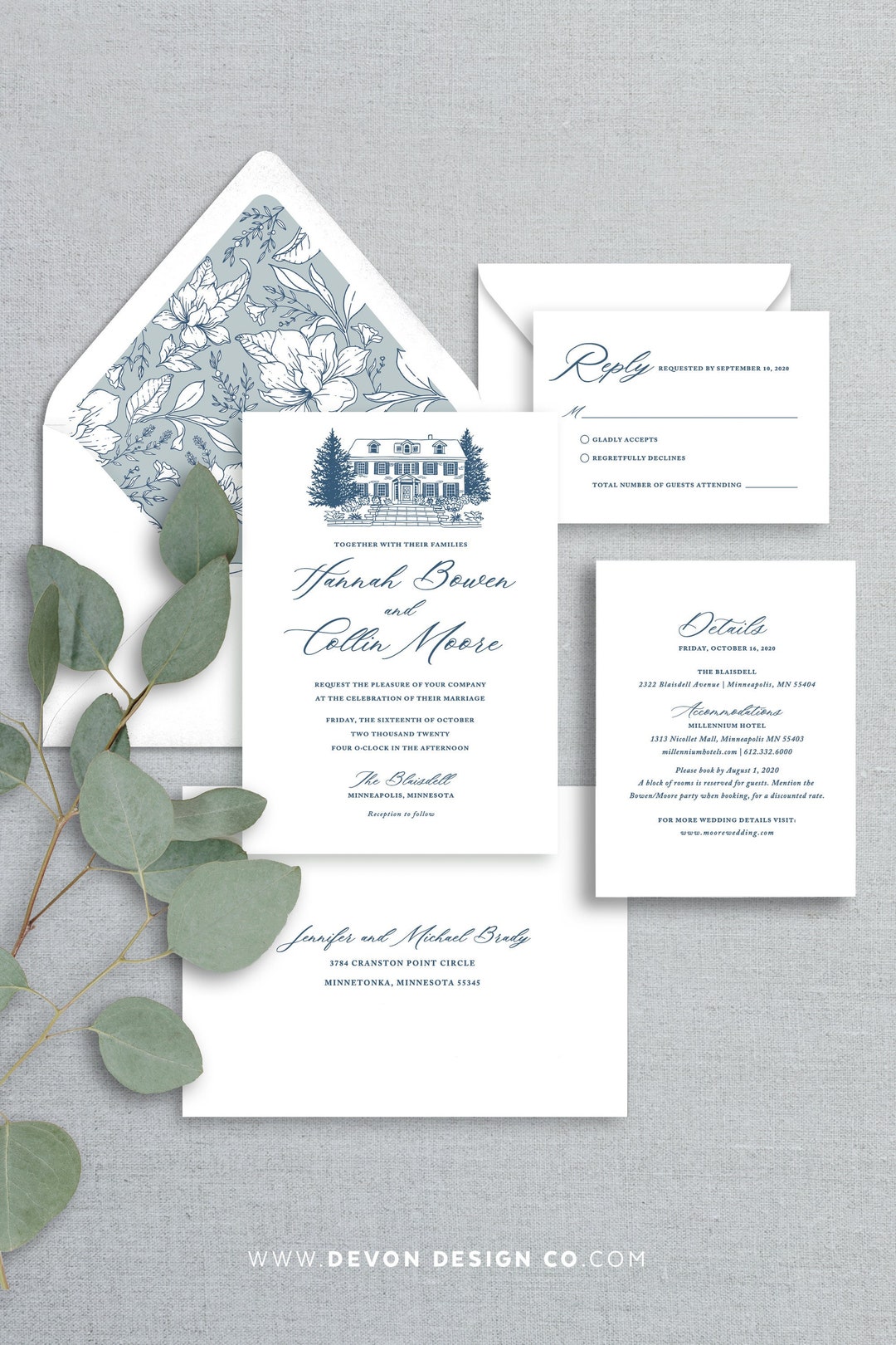 Custom Venue Sketch Wedding Invitation, Classic Wedding Venue Drawing ...