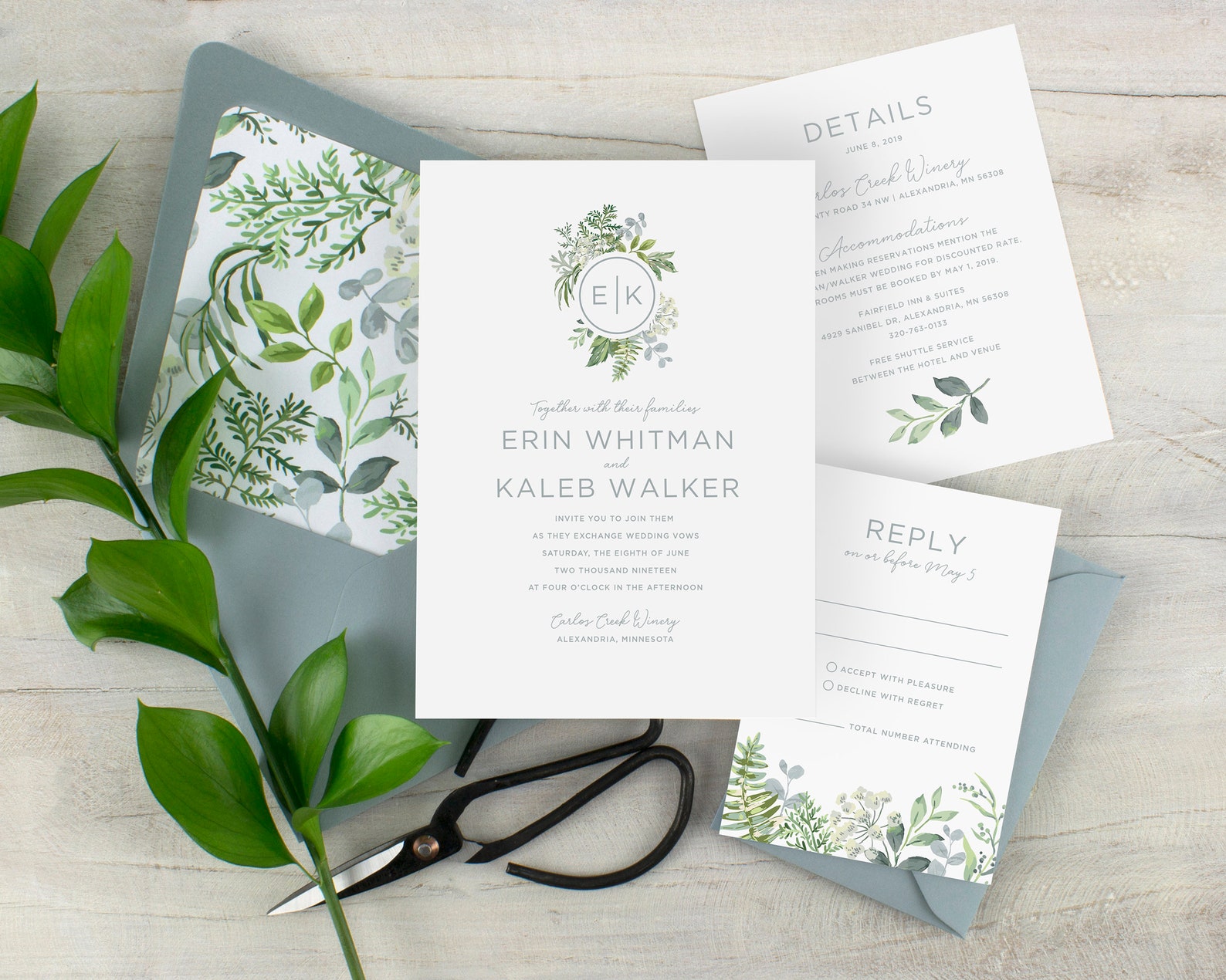 Botanical Wedding Invitations Dusty Blue Wedding Invitations - Etsy ...