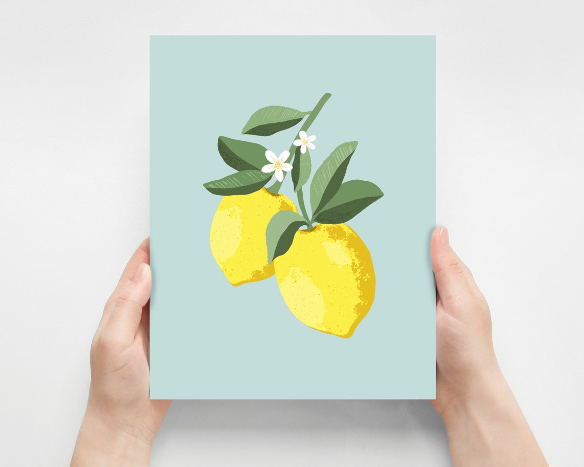 Lemon art print lemon wall art kitchen art citrus wall | Etsy