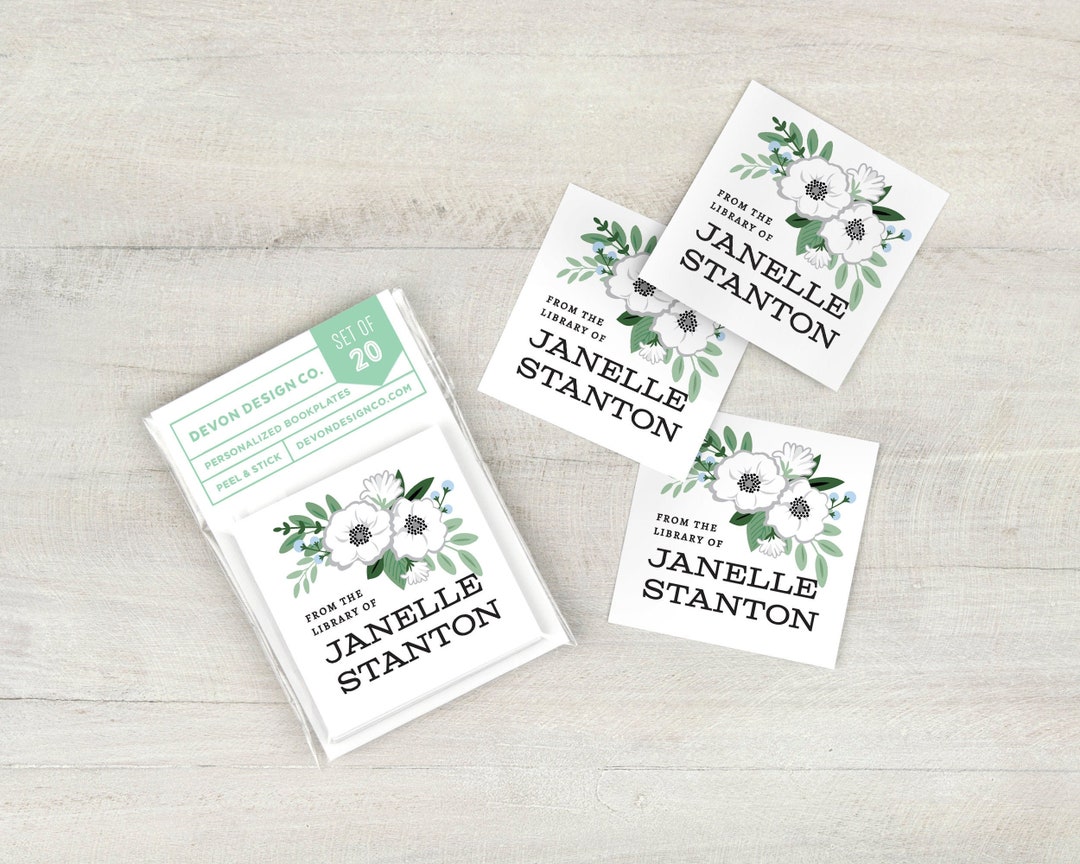 Personalized Book Labels, 2 Inch Floral Bookplate Stickers, Custom ...