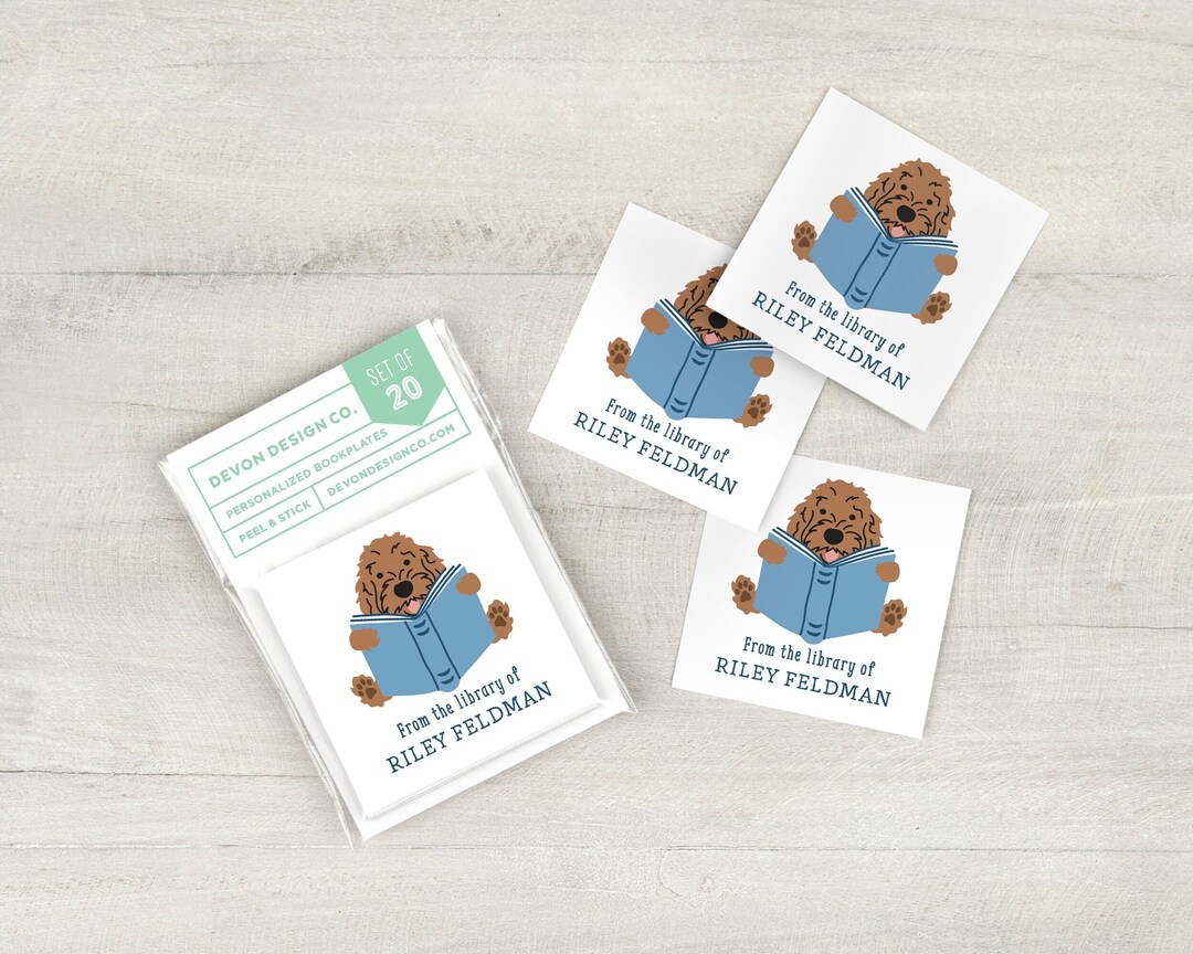 Personalized Bookplate Stickers With Doodle Dog, 2 Inch Childrens ...