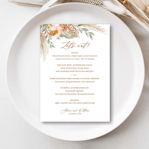 Printed Boho Pampas Grass Wedding Menus, Autumn Desert Wedding Menus ...