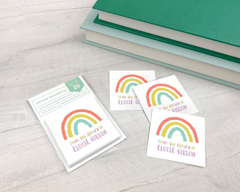 Kids Custom Book Labels, 2 Inch Childrens Bookplate Stickers, Rainbow ...