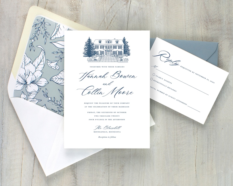 Custom Venue Sketch Wedding Invitation Modern Wedding Venue - Etsy