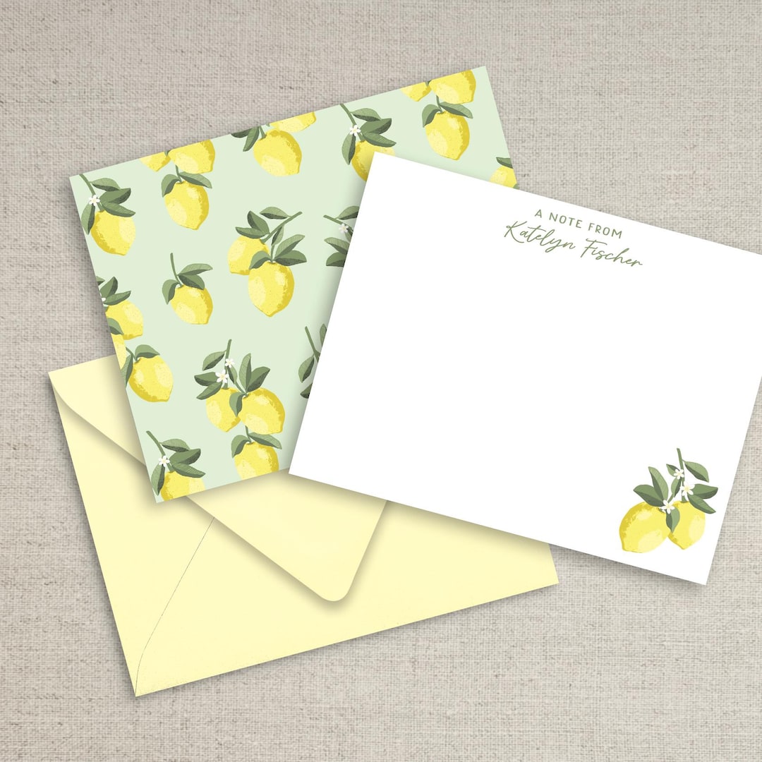 Personalized Lemon Notecard Set: Botanical Stationery Gift - Etsy