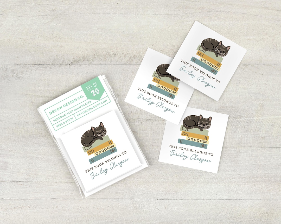 Personalized Tabby Cat Book Labels, Set of 20 Two Inch Custom Peel and ...
