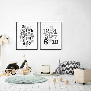 Abc Art Print , Black and White Nursery Decor, ABC 123 Print, Gender ...
