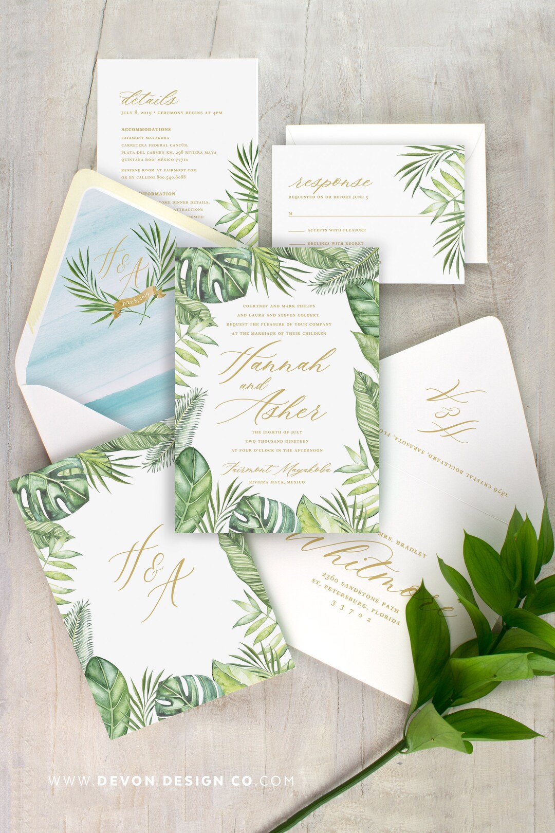 Tropical Destination Wedding Invitations, Beach Wedding, Tropical ...