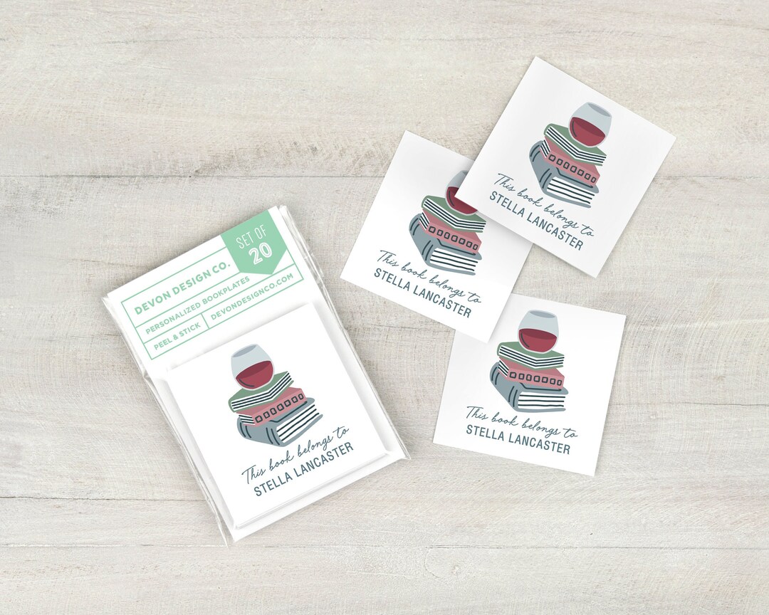 Personalized Bookplates With Books and Wine, 2 Inch Custom Book ...