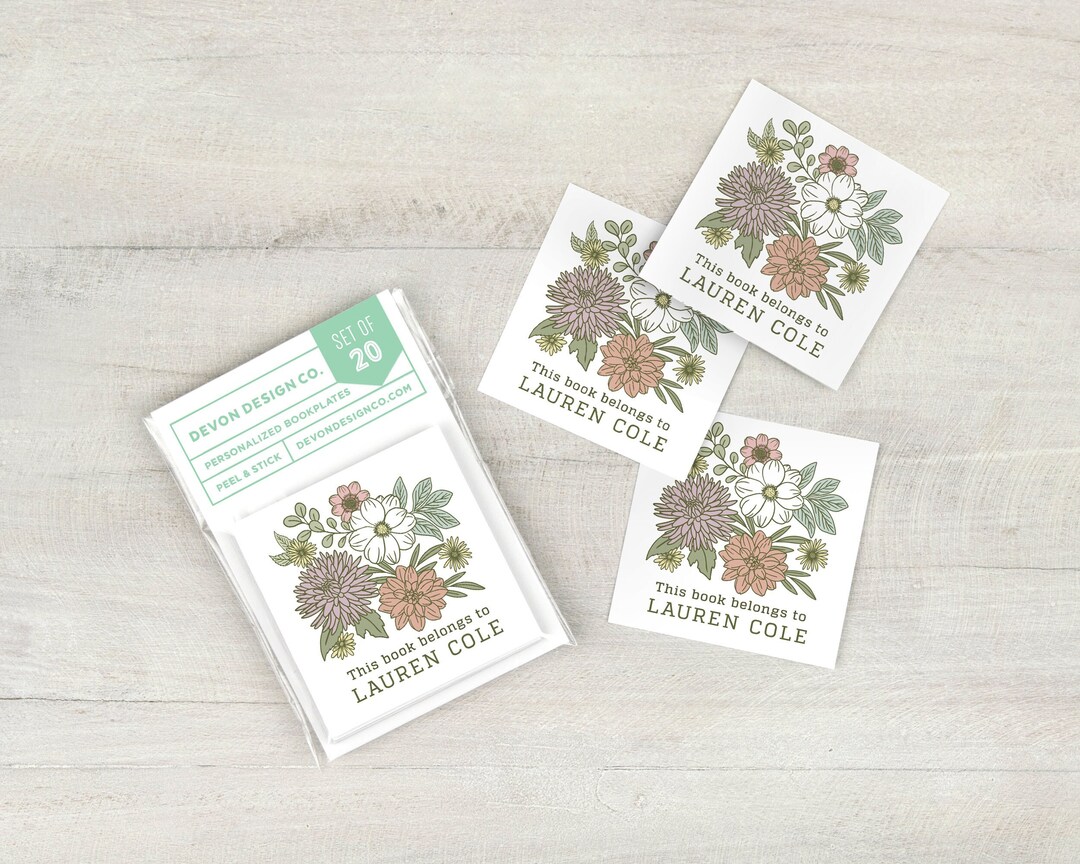 Personalized Floral Book Labels, 2 Inch Dahlia Bookplate Stickers ...