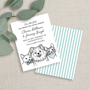 Custom Pet Drawing Wedding Save the Date Cards, Printed Save the Dates ...
