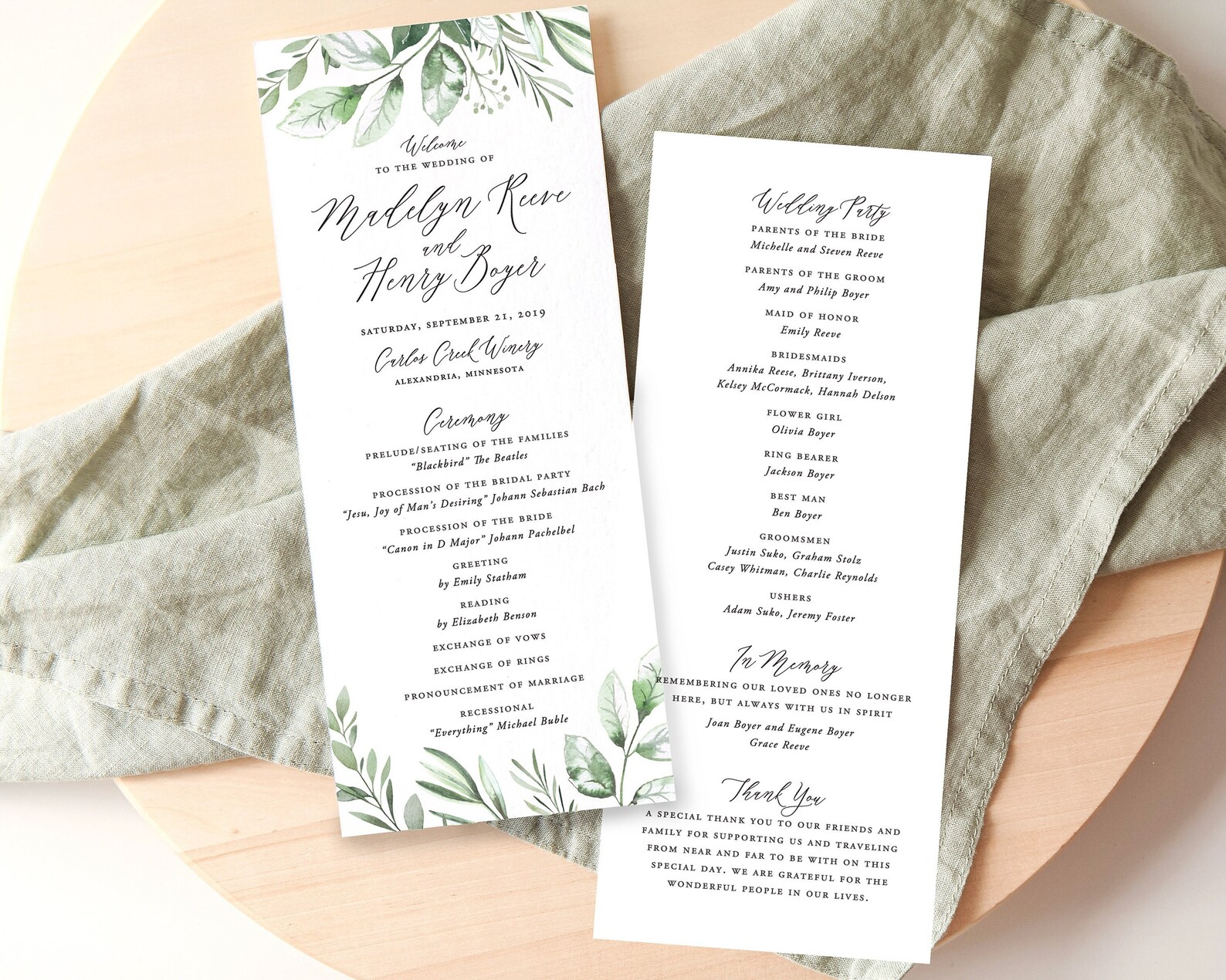 Greenery Wedding Program Rustic Wedding Programs Order of | Etsy